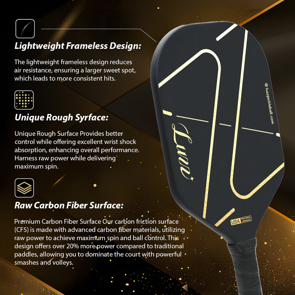Luzzpickleball ZZ Frameless Paddle(14mm)T700 Carbon Friction Surface|